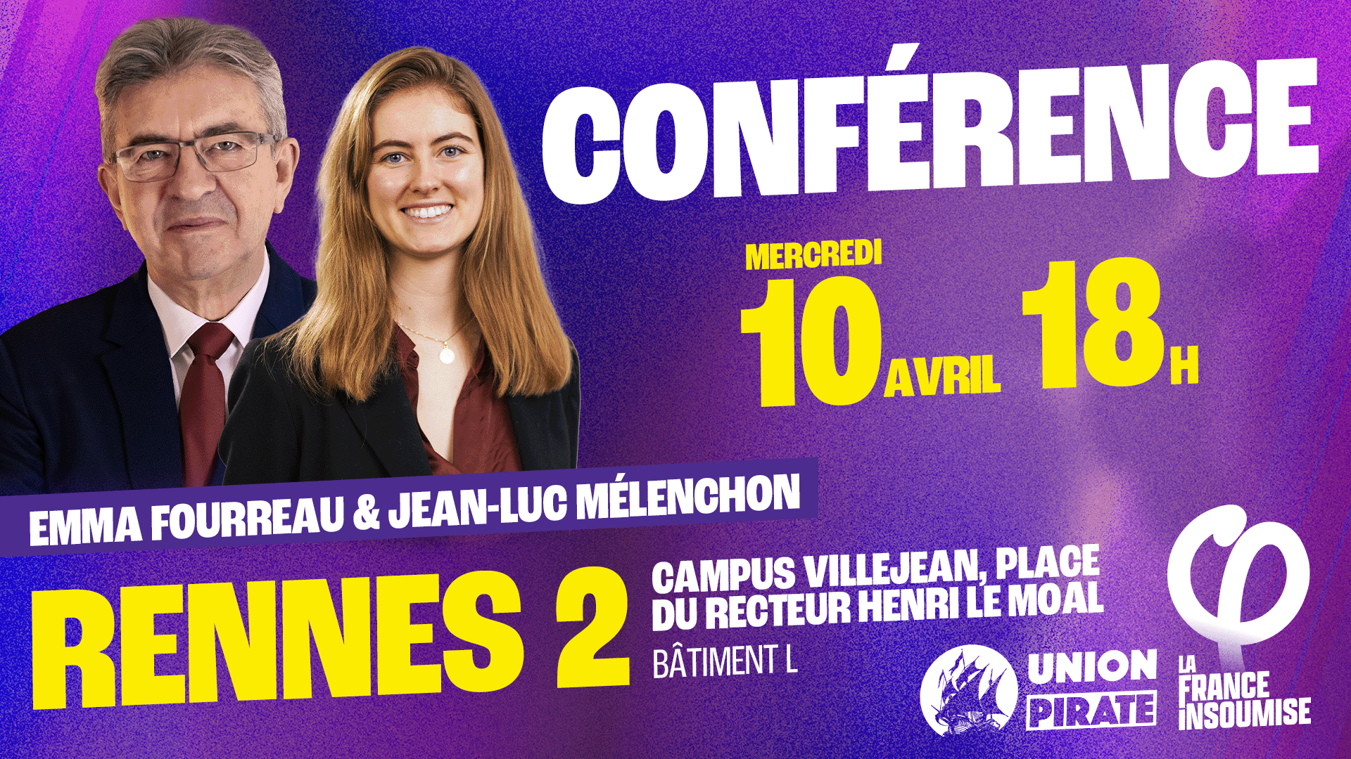 Conférence étudiante à Rennes avec Jean-Luc Mélenchon et Emma Fourreau ...