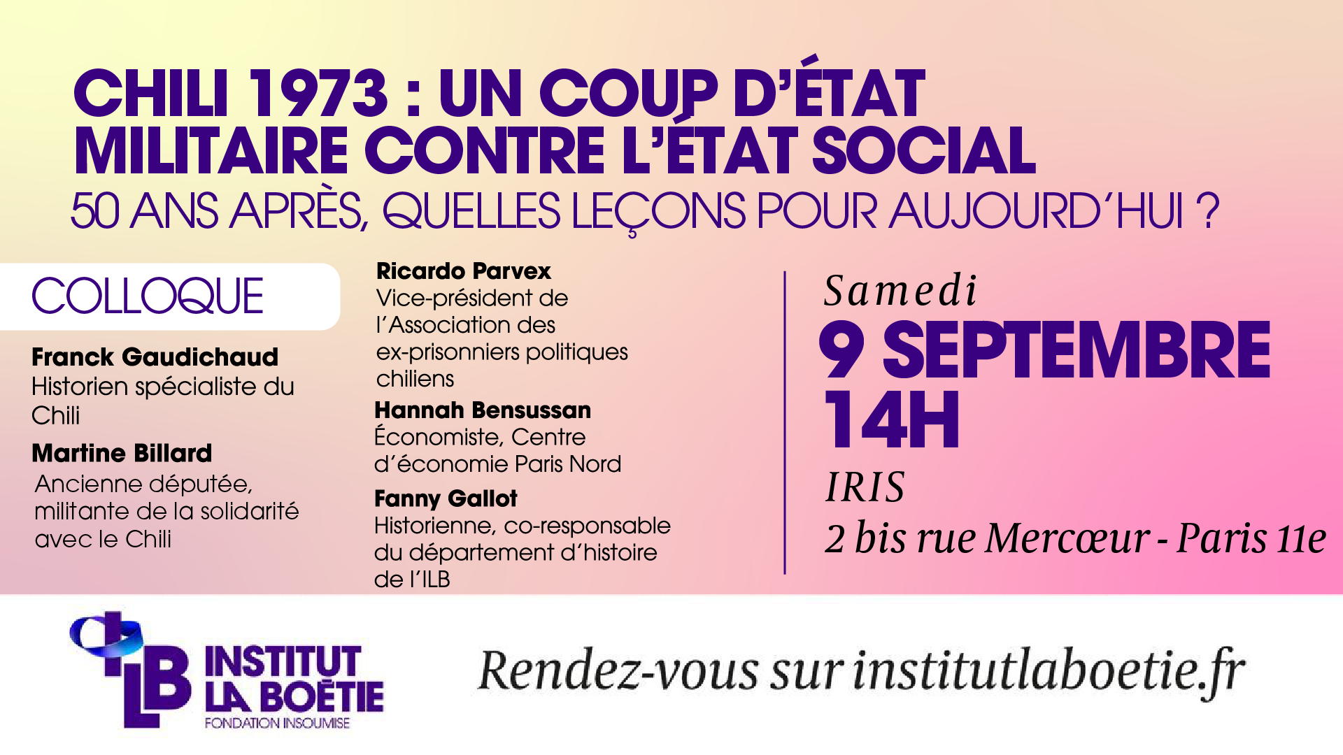 Chili 1973 : un coup d'État militaire contre l'État social – Institut La Boétie – samedi 9 septembre